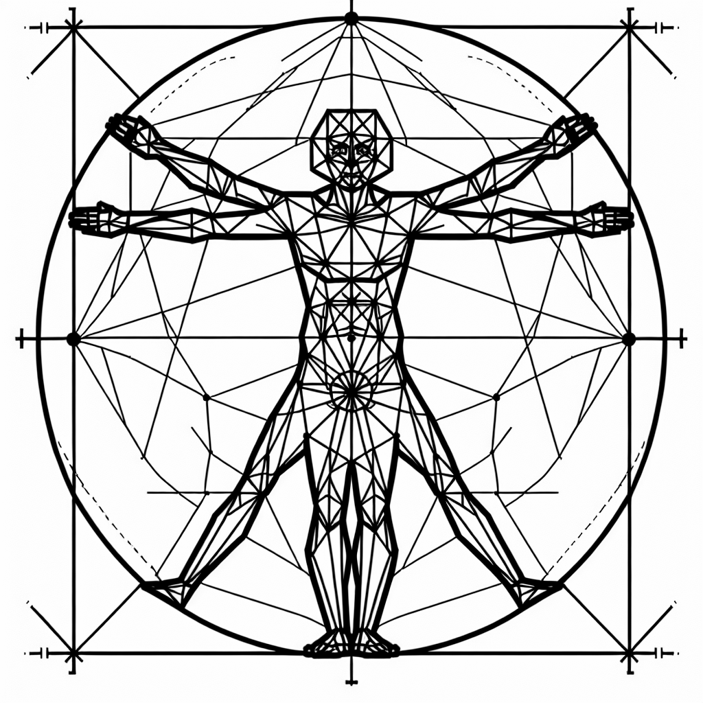 Burlesque Woman With Breasts Posing In A Vitruvian... Coloring Page