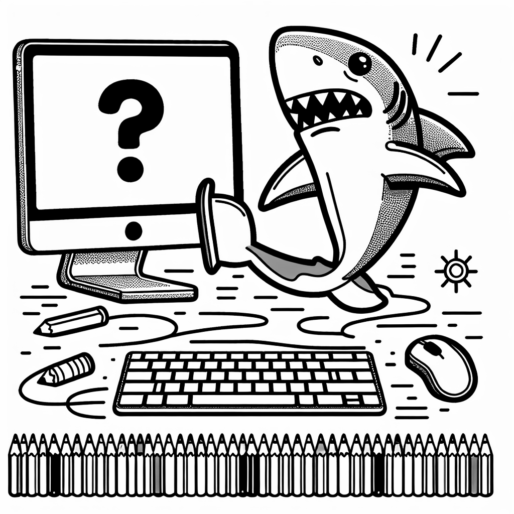 A Shark Using A Computer With A Question Mark Over... Coloring Page