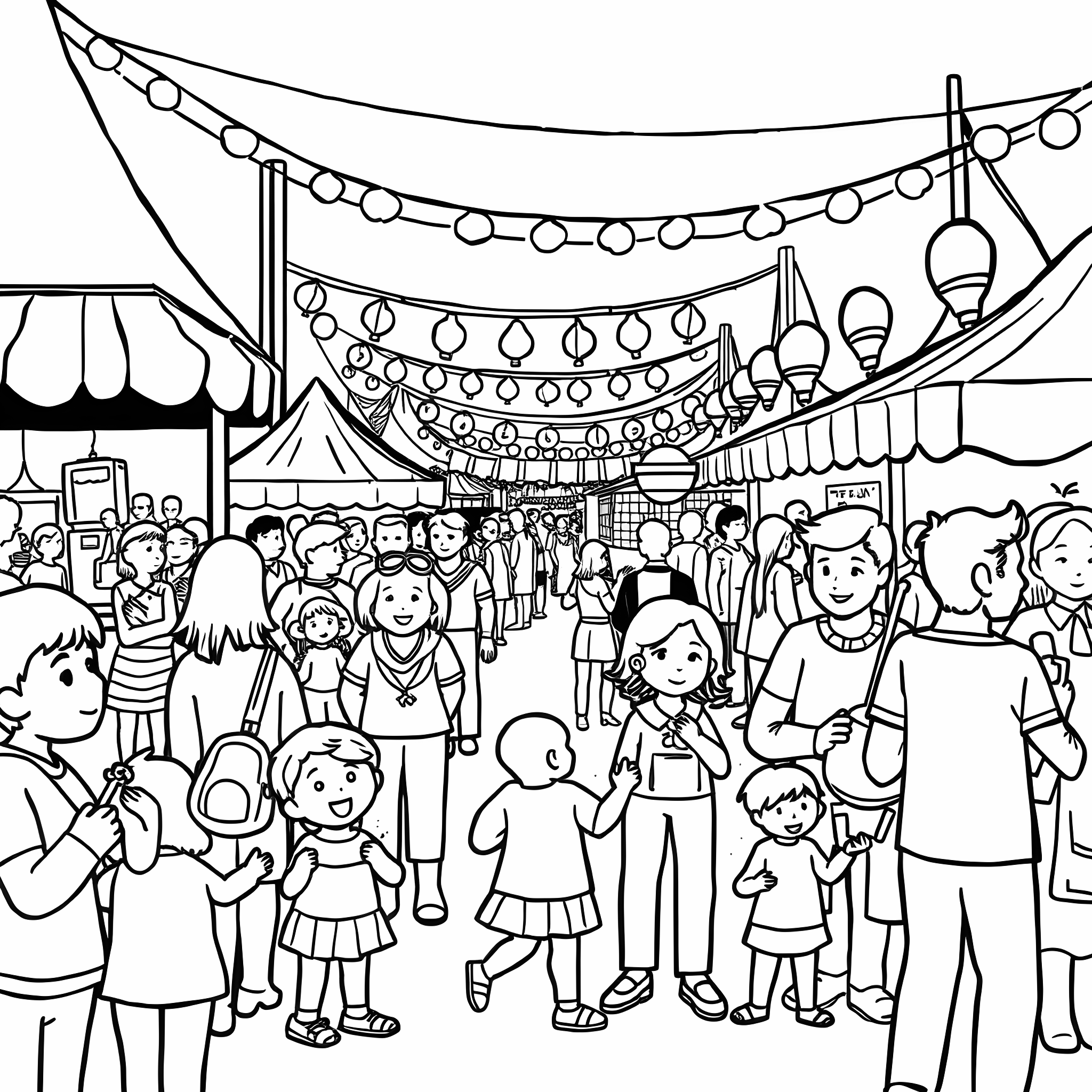 Crowded Festival Background Coloring Page