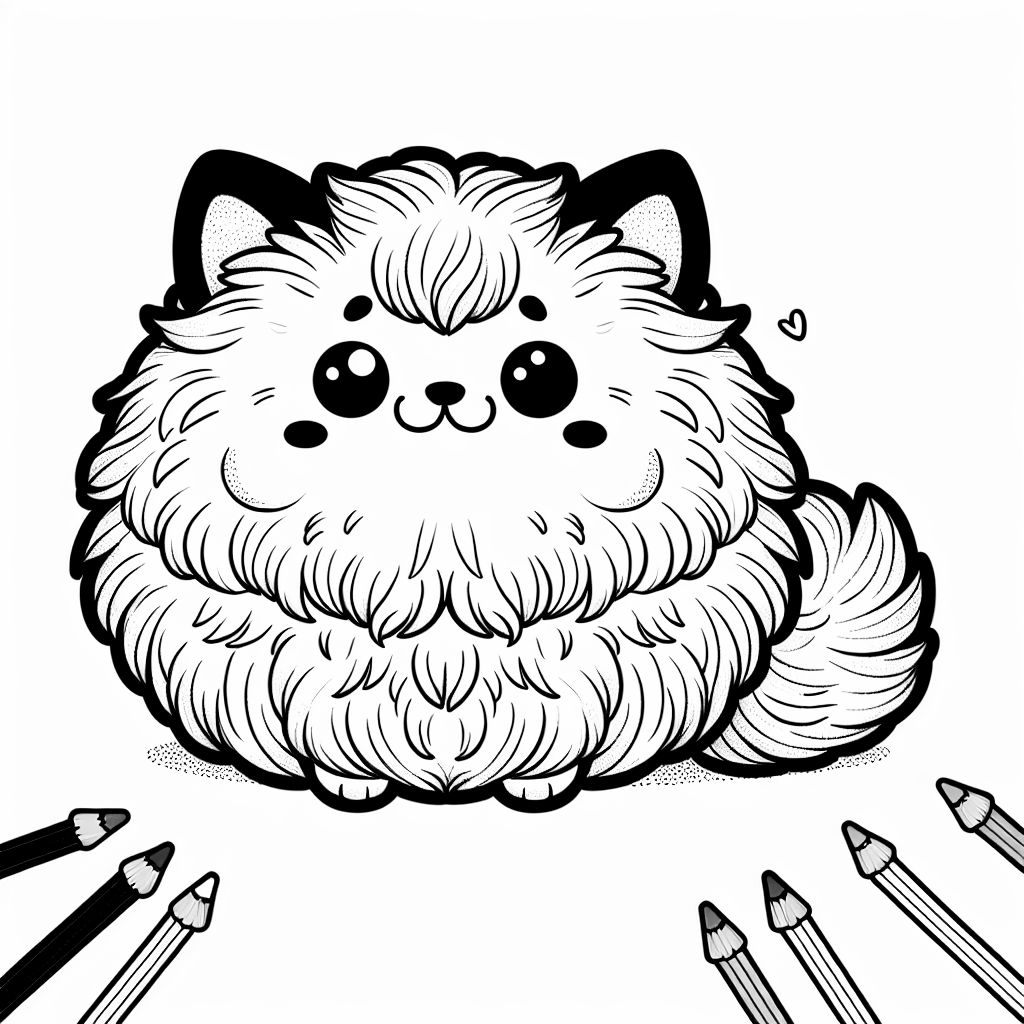 Cute Fluffy Cat Coloring Page