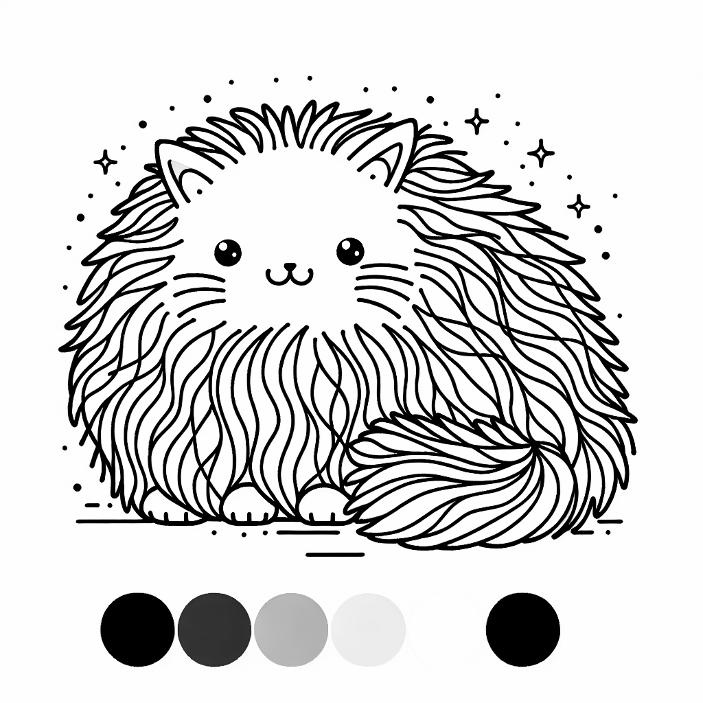 Cute Fluffy Cat Coloring Page