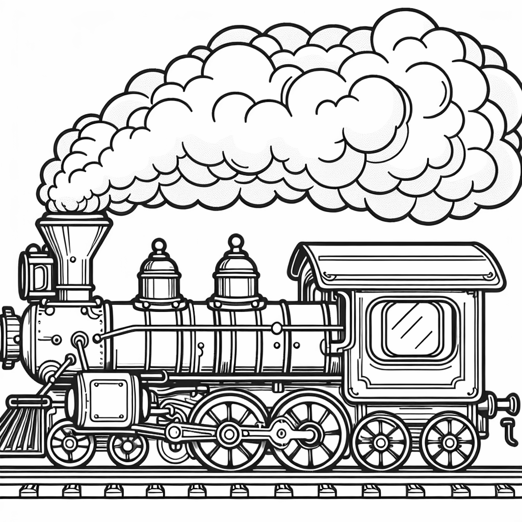 A Simplified Train With Smoke Puffing Out Labeled... Coloring Page