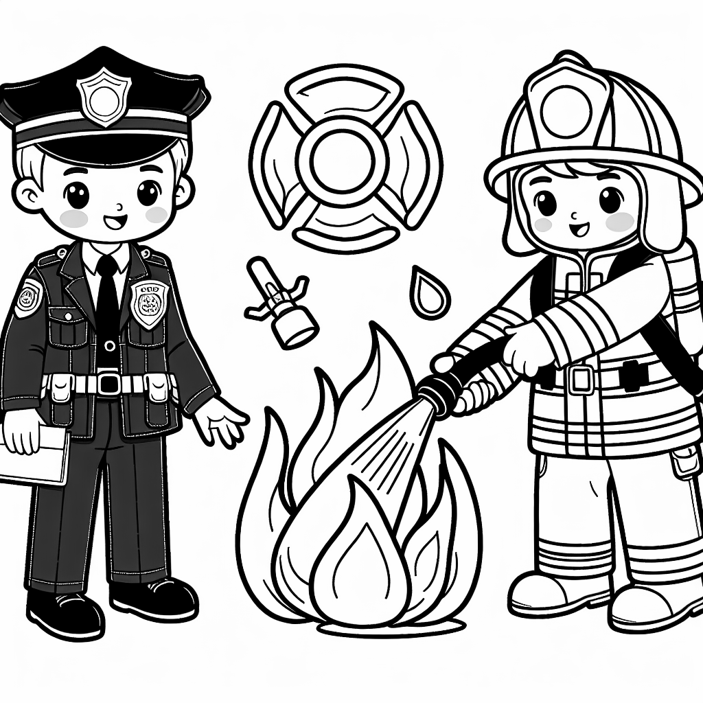 Police Officer On Fire Coloring Page